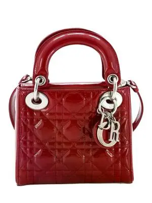Dior Christian Dior Lady Dior Chain Bag Cannage Quilt Patent Mini Satchel Red