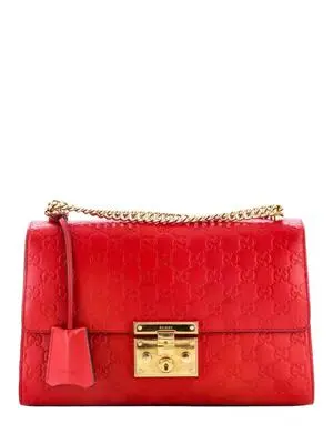 Gucci Padlock Ssima Leather Medium Shoulder Bag - Red