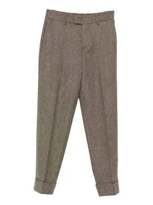 BERWICH Tailored Wool Herringbone Trousers - Brown