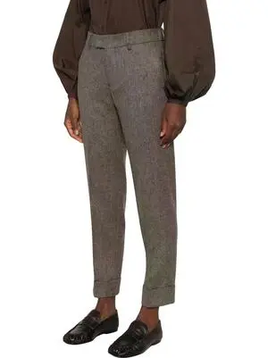 BERWICH Tailored Wool Herringbone Trousers - Brown