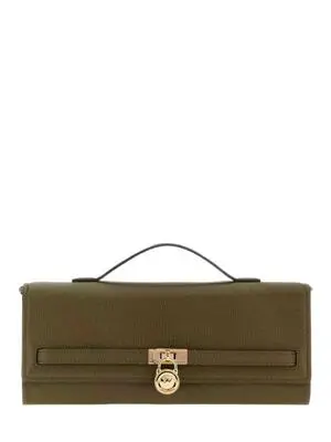 Michael Kors Medium Hamilton Moderne Leather Clutch Bag - Green