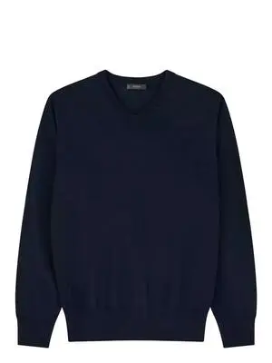 Boggi Milano V-neck Jumper In Extrafine Merino Wool - Blue