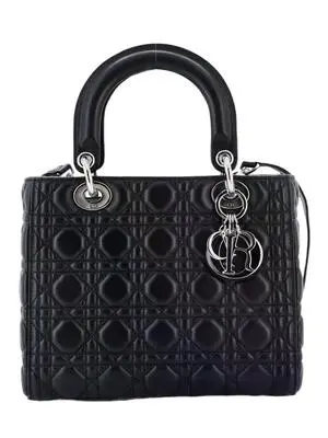 Dior Lady Cannage Quilt Lambskin Satchel - Black