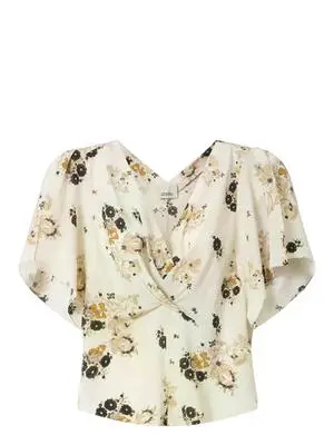 Isabel Marant Étoile ISABEL MARANT Ecru Floral Print Wrap-Effect Top Neutrals