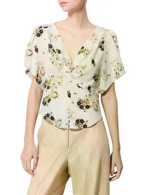 Isabel Marant Étoile ISABEL MARANT Ecru Floral Print Wrap-Effect Top Neutrals