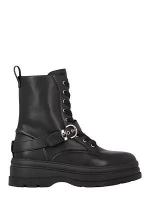 Pinko Buckle-strap Lace-up Combat Boots - Black