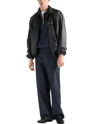 Prada Nappa Leather Zip-up Jacket - Black