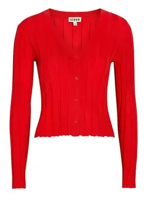 Staud Ezra Ribbed-knit V-neck Cardigan - Red