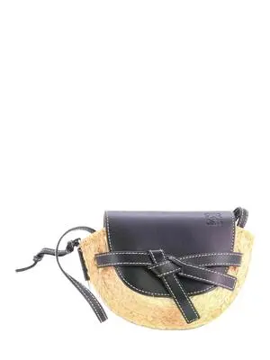 Loewe Loewe Gate Leather Shoulder Bag With Raffia Black