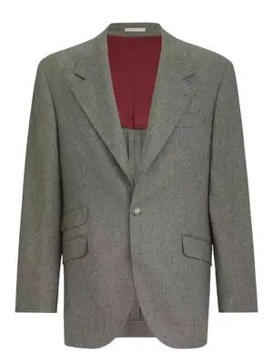 Brunello Cucinelli Virgin Wool Flannel Cavallo Tailor Blazer With Metal Buttons - Grey