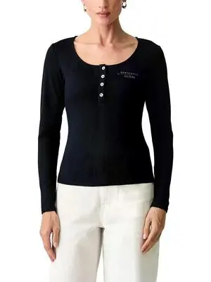 Guess Ribbed-knit Long-sleeve Top - Black