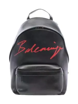 Balenciaga Leather Logo Print Backpack - Black