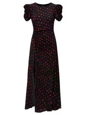 MAR DE MARGARITAS MAR DE MARGARITAS Floral Print Ruched Maxi Dress With Side Slit Black
