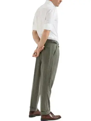 Brunello Cucinelli Virgin Wool Flannel Double Pleat Trousers With Waist Tabs - Grey