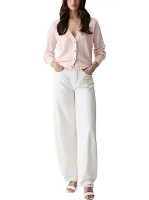 Guess Pointelle-knit Flower-button Cardigan - Pink