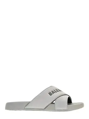 Balenciaga Logo-embossed Crossover Strap Slippers - Grey