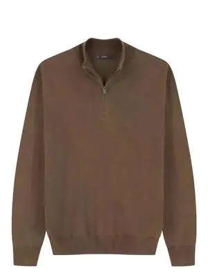 Boggi Milano Quarter-zip Jumper In Extrafine Merino Wool - Brown