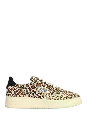 AUTRY Autry Medalist Leopard-Print Calf Hair Sneakers Neutrals