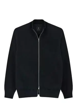 Boggi Milano Full-zip Jumper In Merino Wool Blend Wooltech - Blue