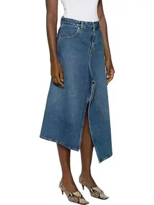 VICTORIA BECKHAM Victoria Beckham Asymmetric Hem Front Slit Denim Skirt