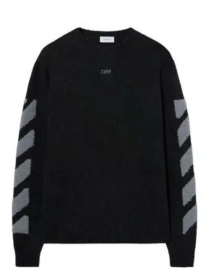 Off-White Diag Fuzzy-knit Crew Neck Sweater - Black