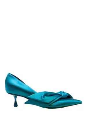 JIMMY CHOO Satin Bow Detail Pointed-toe Kitten Heel Pumps - Blue