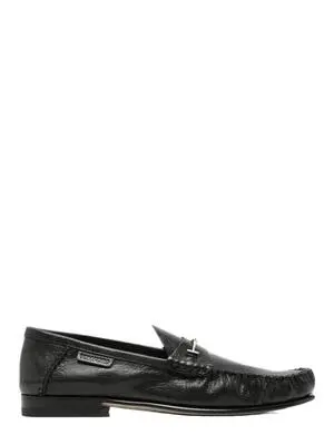 TOM FORD T-bar Pebbled Leather Loafers - Black