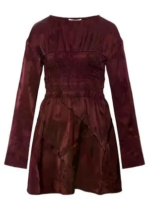 GANNI Shirred Floral-pattern Mini Dress - Red