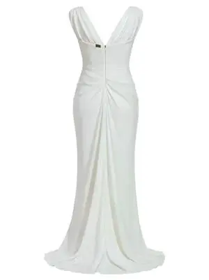 RHEA COSTA Draped Crepe Maxi Dress - White
