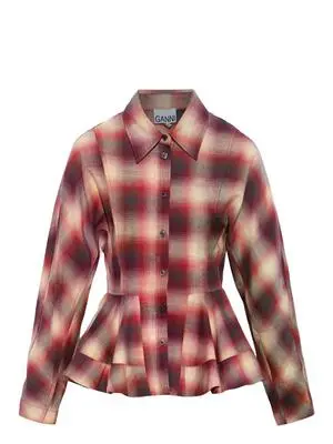 GANNI Checked Peplum Hem Shirt - Red