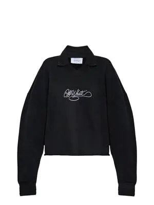Off-White Logo Embroidered V-neck Cropped Sweatshirt - Black