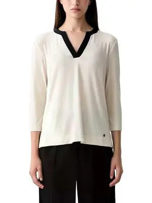 Joseph Ribkoff Three-quarter Sleeve Top With Contrast Trim - Neutrals