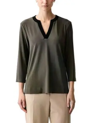 JOSEPH RIBKOFF Joseph Ribkoff V-Neck Three-Quarter Sleeve Top With Contrast Trim