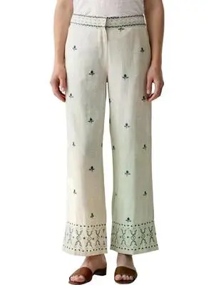 HOSS INTROPIA Embroidered Straight-leg Trousers - Neutrals