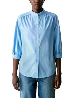 Marc O'polo Gathered-detail Band Collar Blouse - Blue