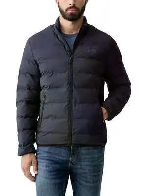 Guess Padded Logo-print Jacket - Blue