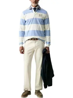 HACKETT LONDON Striped Long-sleeve Polo Shirt - Neutrals