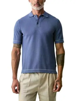 HACKETT LONDON Ribbed-knit Short-sleeve Polo Shirt - Blue