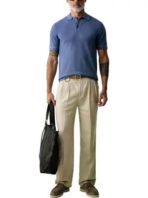 HACKETT LONDON Ribbed-knit Short-sleeve Polo Shirt - Blue