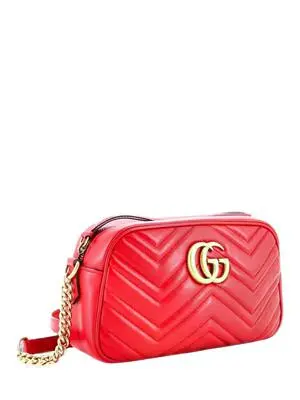 Gucci Gg Marmont Shoulder Bag Matelassé Leather Small Crossbody Bag - Red