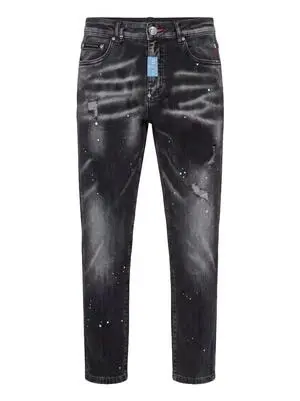 Philipp Plein Tapered Fit Jeans With Distressed Details - Grey