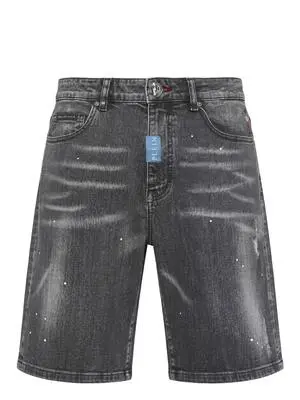 Philipp Plein Black Wash Denim Formentera Shorts - Grey