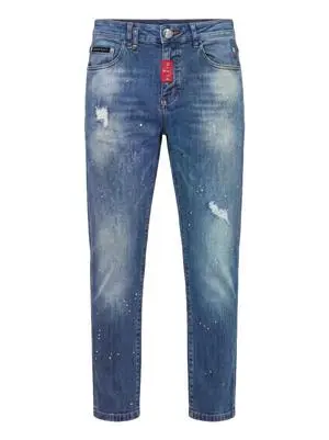 Philipp Plein Tapered Fit Jeans With Distressed Details - Blue