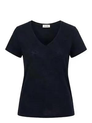 American Vintage Cotton Slub Texture V-neck T-shirt - Black