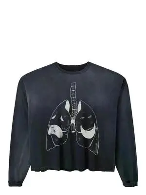 HMDD Lung-print Distressed T-shirt - Black