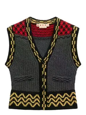 Marni Jacquard-knitted Geometric-trim Waistcoat - Grey