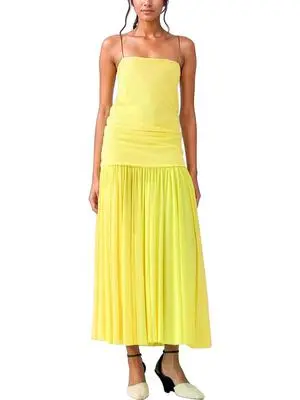 Jacquemus Abiha Ruched Pleated Maxi Dress - Yellow