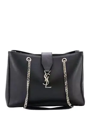 Saint Laurent Classic Monogram Shopper Leather Large Tote Bag - Black