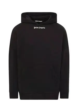 Palm Angels Logo Print Cotton Hoodie - Black