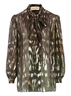 Valentino Garavani Metallic Pussy-bow Shirt - Brown